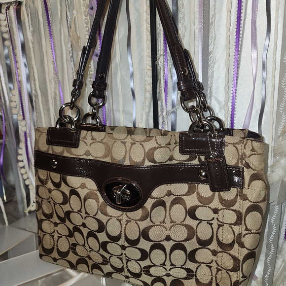 Coach | Bags | Coach 21 Signature Monogram Shoulder Bag Brown | Poshmark